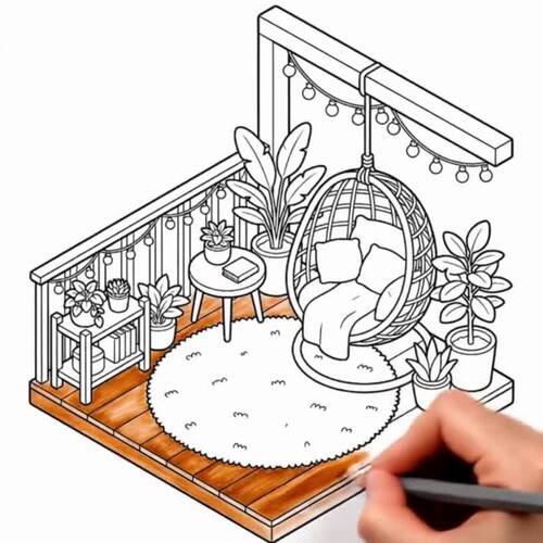 Isometric Coloring Book: 50 Pastel Dream Rooms, Cozy Interior Coloring ...