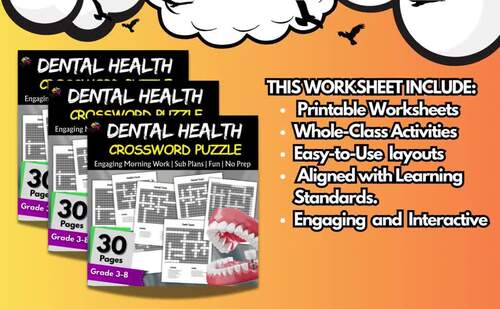 Dental Health Month, Teeth Crossword Puzzle Activities 4th,5th,6th,7th ...