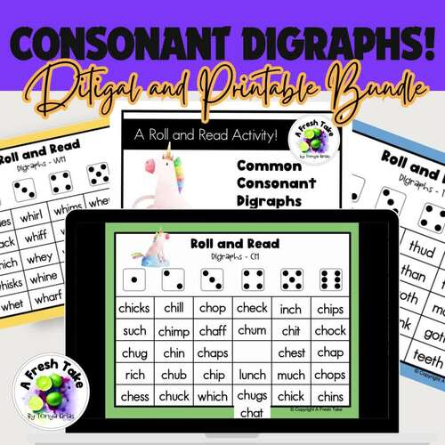 CH Digraphs Roll & Read Words/Sentences |Phonics Games| Digital + Printable
