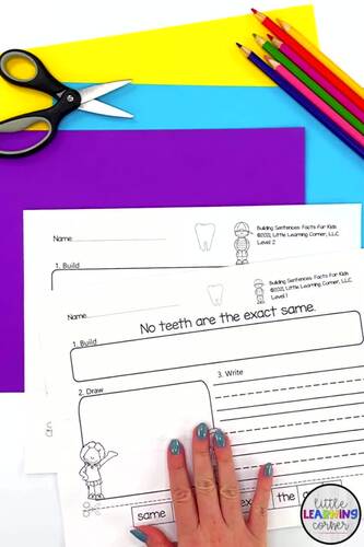 Building Sentences Dental Facts for Kids | Kindergarten First Grade Writing