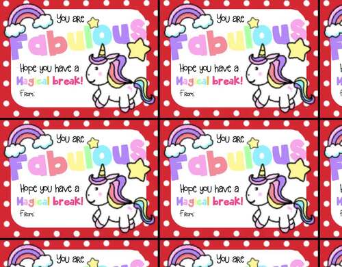 Cute Unicorn Winter Holiday (Christmas Break) Gift Tag- You are Fabulous!