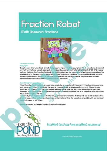 Fraction Robot Mathtivity Craft by From the Pond | TPT
