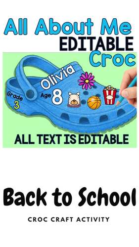Back to School Craft (Croc) Editable by Miss Rainbow Education | TPT