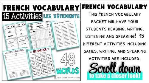 French Clothing Vocabulary Writing and Speaking Activities Packet ...