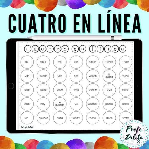 Sweet 16 Verbs in Spanish Game Review - Cuatro en Línea by Profe Zulita