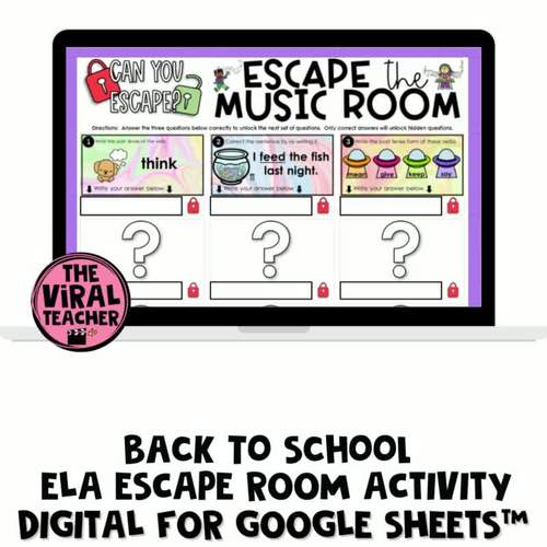 3rd Grade ELA Back to School Activities Escape Room Game for Google Sheets™