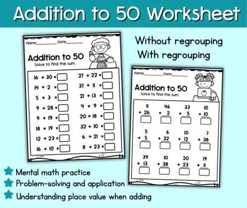 Addition Within 50 Worksheets | Adding to 50 | Addition Facts to 50 ...