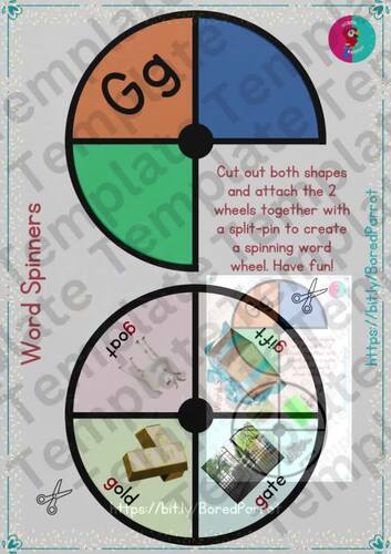 Vocab Word Spinners for Kindergarten. Letter G by Bored Parrot | TPT