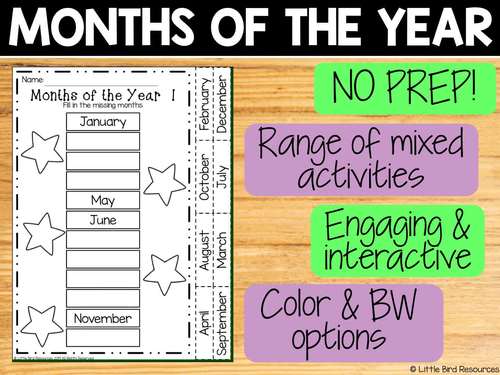 Months of the Year Worksheets & Activities Calendar Math Skills Month ...