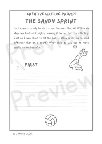 Engaging Volleyball Sports Creative Writing Prompts Worksheet Pack