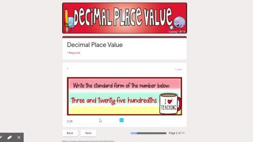 5th Grade Decimal Place Value Quiz Google Classroom by Loving Math