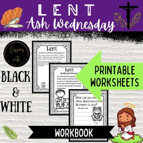 Lent (No Prep) Religious Easter Workbook for Ash Wednesday BW | TPT