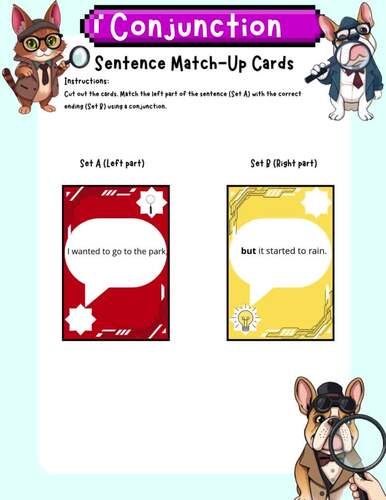 Conjunction Sentence Match-Up Card(Quiz & Answer)Editable with Printable