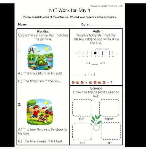 NTI Printables (First Grade) 10 Days by Teachin N Beachin SH | TPT