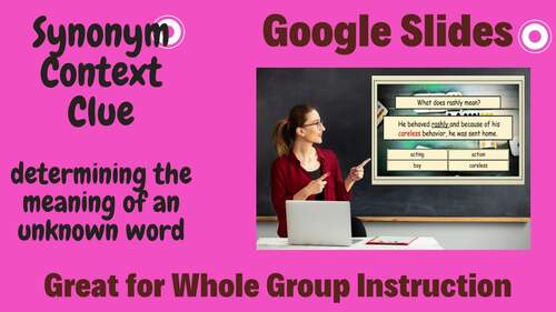 Synonym Context Clues Google Slides, BOOM CARDS, Worksheet by BigDogCards-SLP