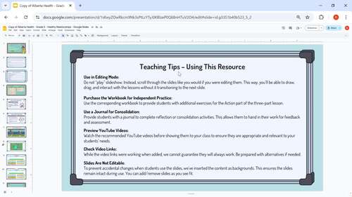 Google Slides Lessons - Alberta Health Grade 5 - Healthy Relationships Unit