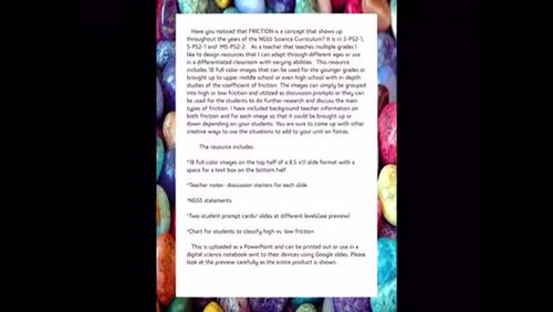 Friction Force CER Writing Prompt & Photo Sort Task Cards | MS-PS2 Science