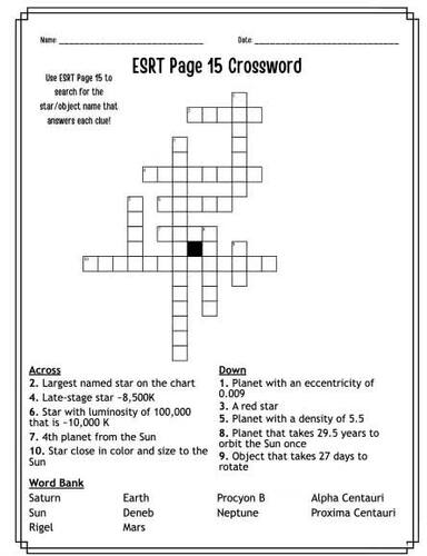 ESRT Page 15 Characteristics of Stars, Solar System Data Practice ...