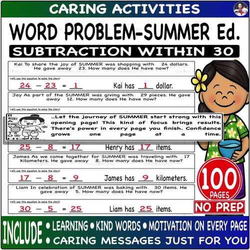 Subtraction within 30 word problem math worksheet fact fluency Pack ...