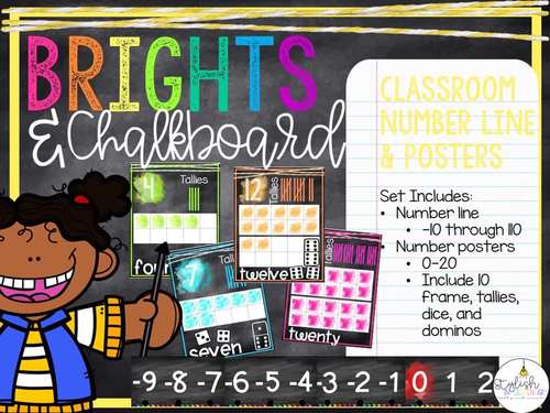 Stylish Brights and Chalkboard | Number Line and Posters | TPT