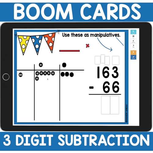 Place Value Disks 3 Digit Subtraction Boom Cards | TPT