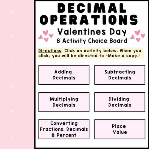 Adding Subtracting Multiplying & Dividing Decimals | Valentines Digital ...