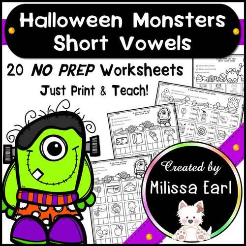 20 Halloween Monsters CVC Short Vowels Science of Reading Phonics ...