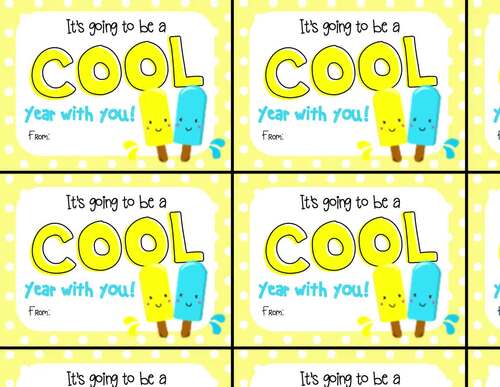Popsicle Beginning of Year Gift Tag- It's going to be a COOL year with you!