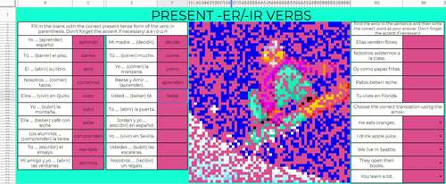 Present ER IR Verbs Winter Digital Mystery Picture Spanish Pixel Art ...