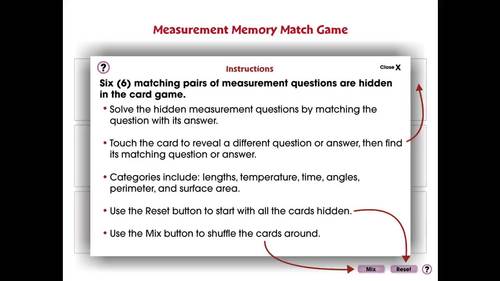 Measurement: Memory Match Game - NOTEBOOK Gr. 3-5 by CCP Interactive