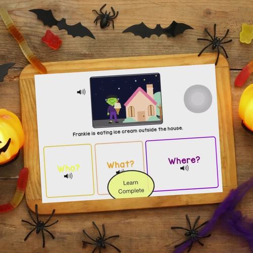 NO PRINT NO PREP Answering WH Questions Boom Deck Halloween Edition