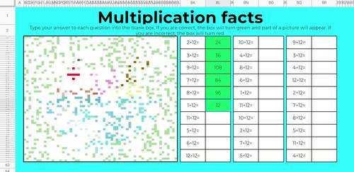 Multiplication Facts Pixel Art | x12 Times Tables Google Sheets Mystery ...