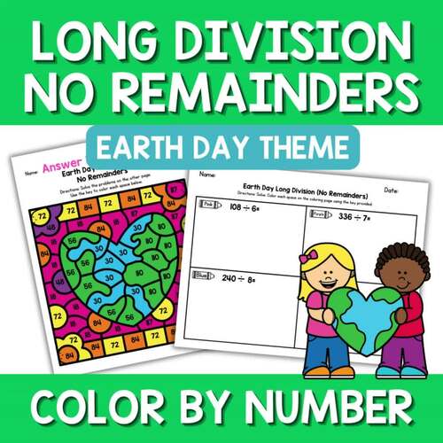 Earth Day Long Division No Remainders Color By Number Code | 3 digit by ...