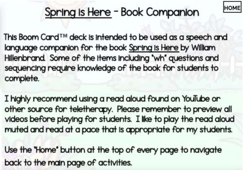 Spring Speech Therapy Language Activity Book Companion Spring is Here