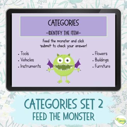 Feed the Monster Categories Boom Cards™ for Speech Therapy Set 2