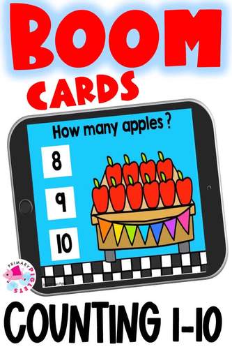 COUNTING TO 10 MATH BOOM CARDS - BACK TO SCHOOL by Primary Piglets