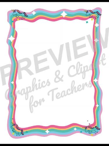 Colorful and Watercolor Borders Rainbow and Unicorn Printable Page Frames