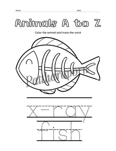Animals A to Z, Color the animal and trace the word, Zoo by Patthara Studio