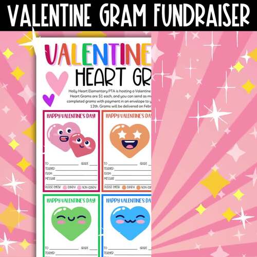 Valentine's Day Rainbow Heart Gram Flyer, Candy Tag, PTA PTO School ...