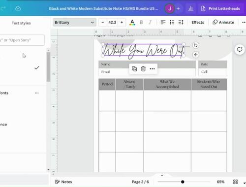High School Substitute Teacher Note Bundle | Middle School | Grayscale