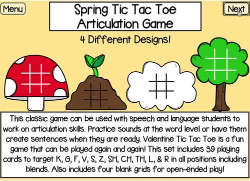 Spring Tic Tac Toe Articulation Game Boom Cards™ Digital No Prep Speech ...