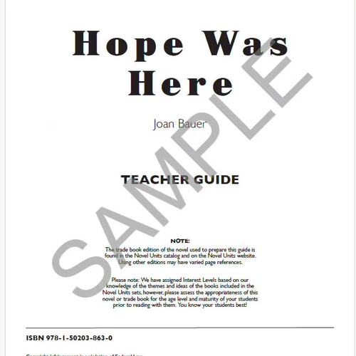 Hope Was Here Novel Units® Teacher Guide Novel Study | TPT