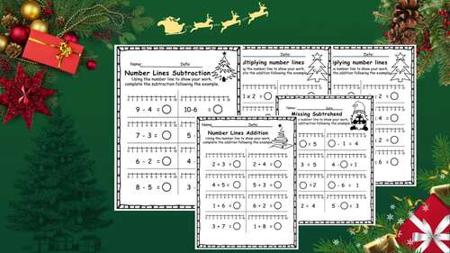 Christmas Number Line Addition and Subtraction Puzzle for Kids | TPT