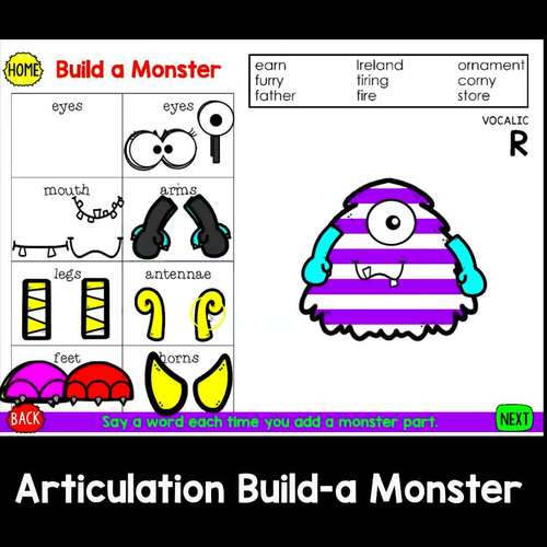 Articulation Speech Therapy BOOM Cards Build a Monster Game by Speech ...