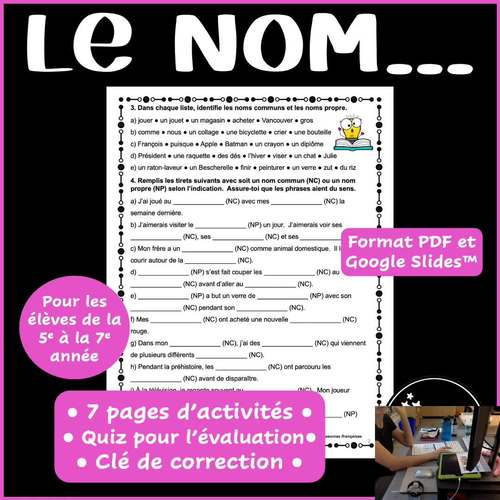 Le nom I Activités avec quiz I Grammaire I French Noun Activities