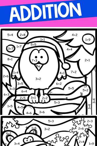Winter Color by Code Addition to 10 & 20 Sums Coloring Pages Sheets