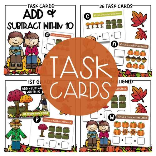 Autumn Math Task Cards for 1st Grade {Addition + Subtraction} | TPT