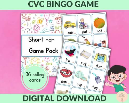 CVC Bingo and Card Games, Printable Bingo Cards and Games, Phonemic ...