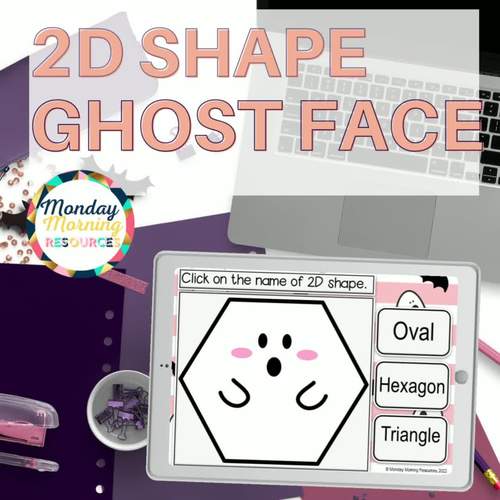 Halloween Maths 2D Shape Word Match Ghosts Boom Cards™ - Digital Resource