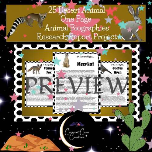 25 Desert Animal 1 Pg Animal Bio, Cover/Coloring, Bio Template Research